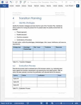 Transition Plan Template – MS Office Templates with AI prompts