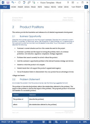 Vision Document Template – MS Office Templates with AI prompts
