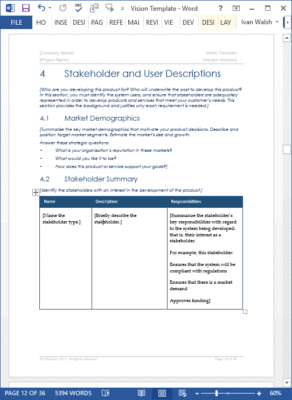Vision Document Template – MS Office Templates with AI prompts