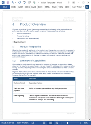 Vision Document Template – MS Office Templates with AI prompts