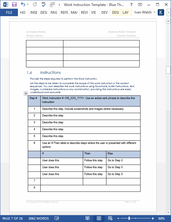 Free Work Instruction Template FREE PRINTABLE TEMPLATES