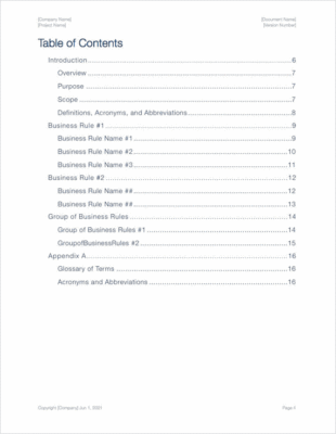 Business Rules Template (Apple Pages) – MS Office Templates with AI prompts