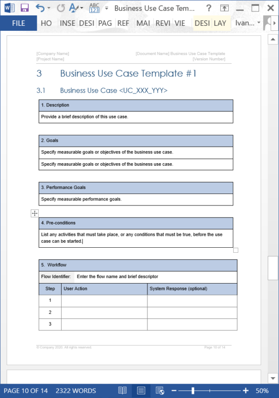 Business Use Case Template – MS Office Templates with AI prompts