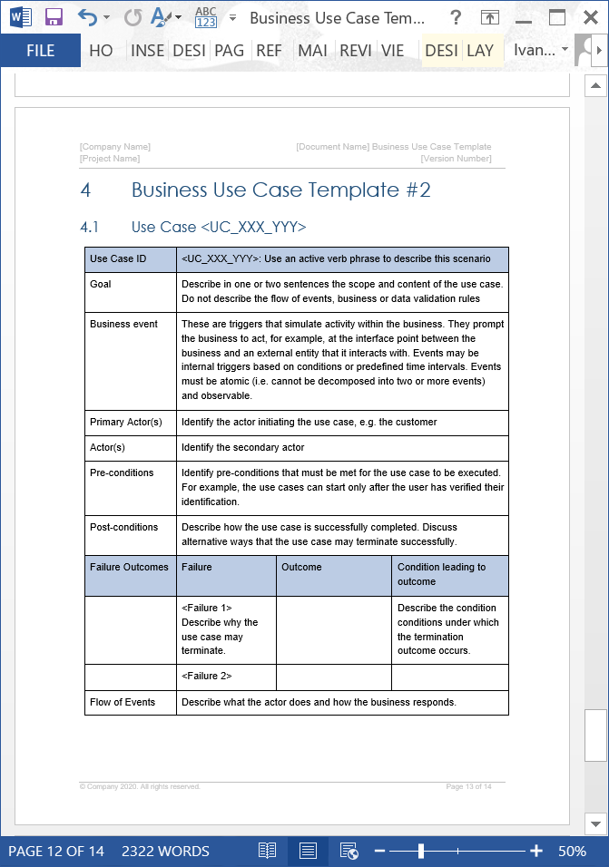 Business Use Case Template Templates Forms Checklists For MS Office 