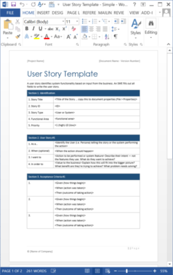 User Story Templates – MS Office Templates with AI prompts