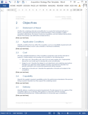 Acquisition Strategy Plan Template – MS Office Templates with AI prompts
