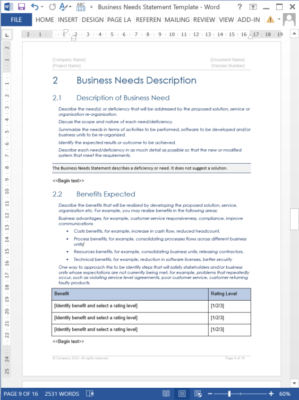 Business Needs Statement Template – MS Office Templates with AI prompts