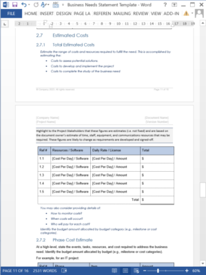 Business Needs Statement Template – MS Office Templates with AI prompts