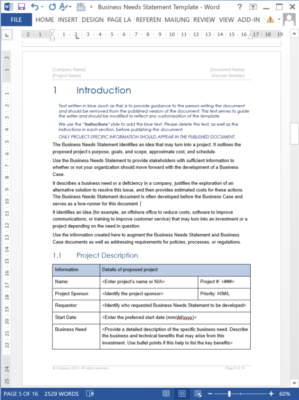 Business Needs Statement Template – MS Office Templates with AI prompts