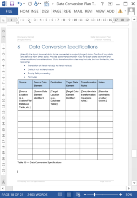 Data Conversion Plan Template – MS Office Templates with AI prompts