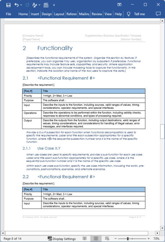 Supplementary Specification Template (MS Word) – MS Office Templates ...