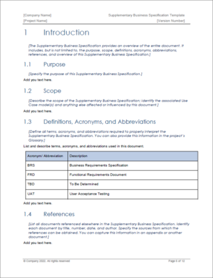 Supplementary Specification Template (MS Word) – MS Office Templates ...