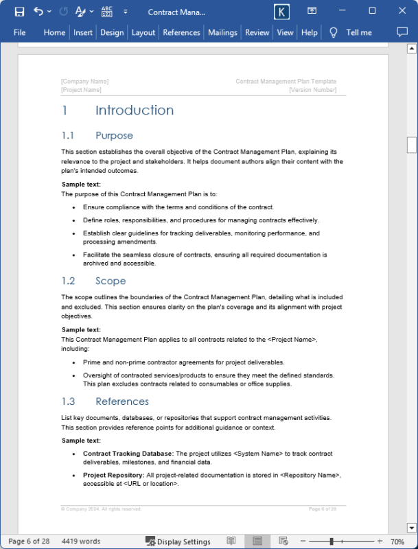 Contract Management Plan Template – MS Office Templates with AI prompts