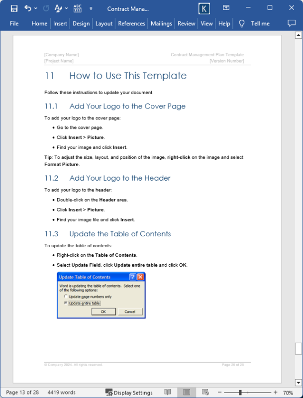 Contract Management Plan Template – MS Office Templates with AI prompts